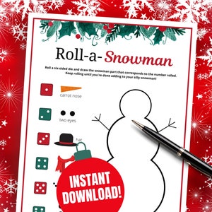 Roll a Snowman Christmas Game: Holiday Dice Game for Kids (PDF) - Etsy