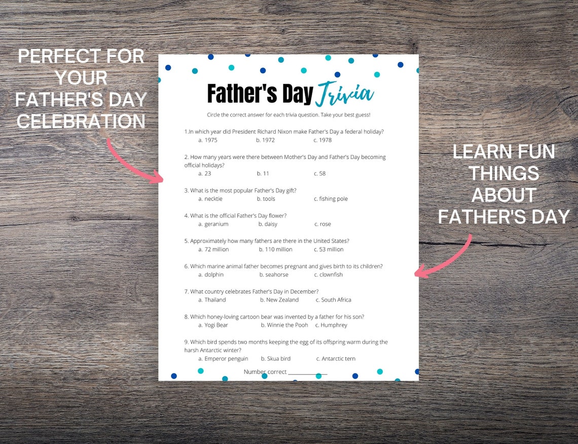 Father's Day Trivia Game Printable for Kids and Adults | Etsy