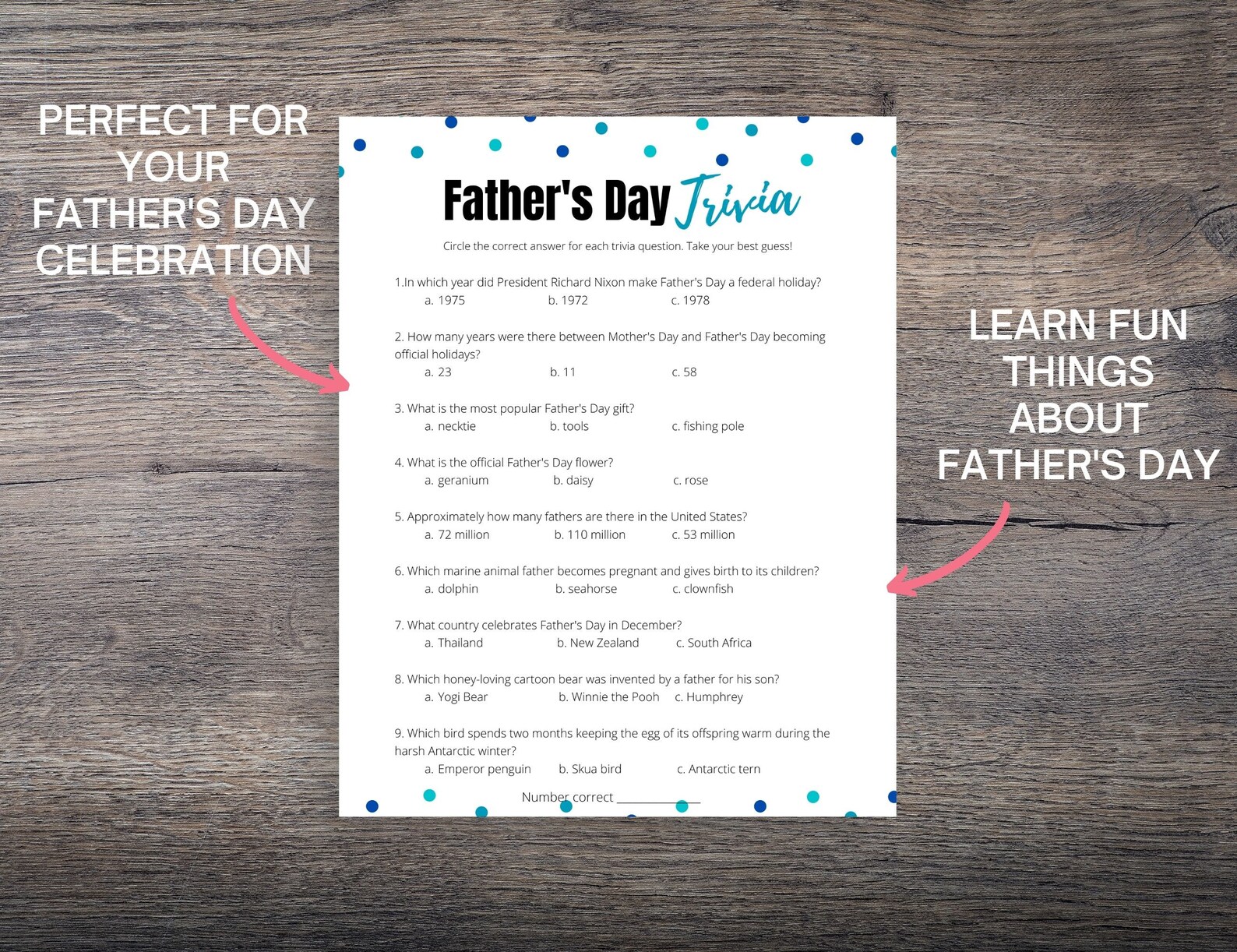 Father's Day Trivia Game Printable for Kids and Adults | Etsy