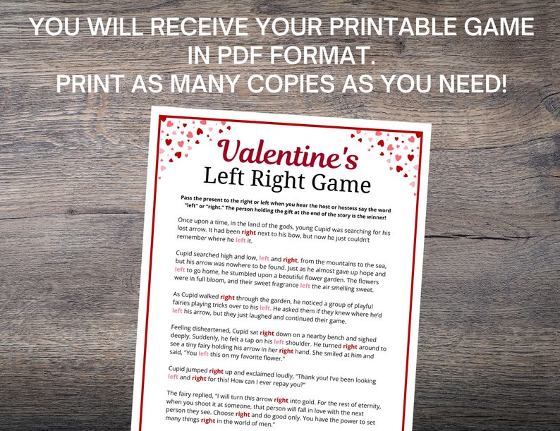 Valentine's Left Right Game: Fun Party Activity (digital Download) - Etsy