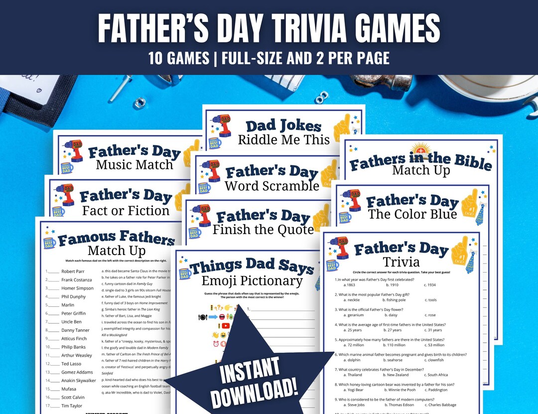 Father's Day Trivia Games Bundle: 10 Family Games (printable) - Etsy