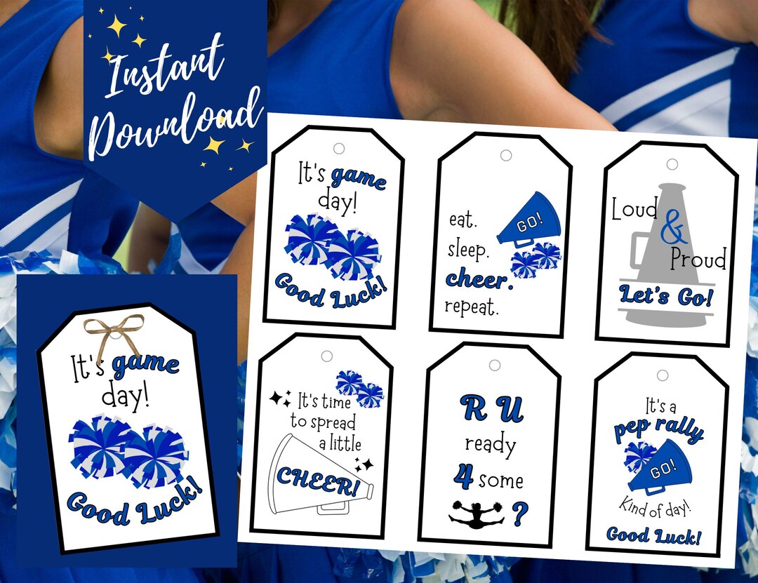 Cheerleading Treat Tags: Cheer Squad Goodie Bag Stickers Blue(pdf) - Etsy