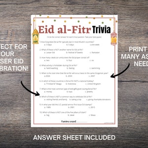Eid Al-fitr Trivia Game, Eid Trivia Questions and Answers Printable ...