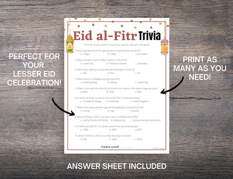 Eid Al-fitr Trivia Game: Printable Quiz (digital Download) - Etsy