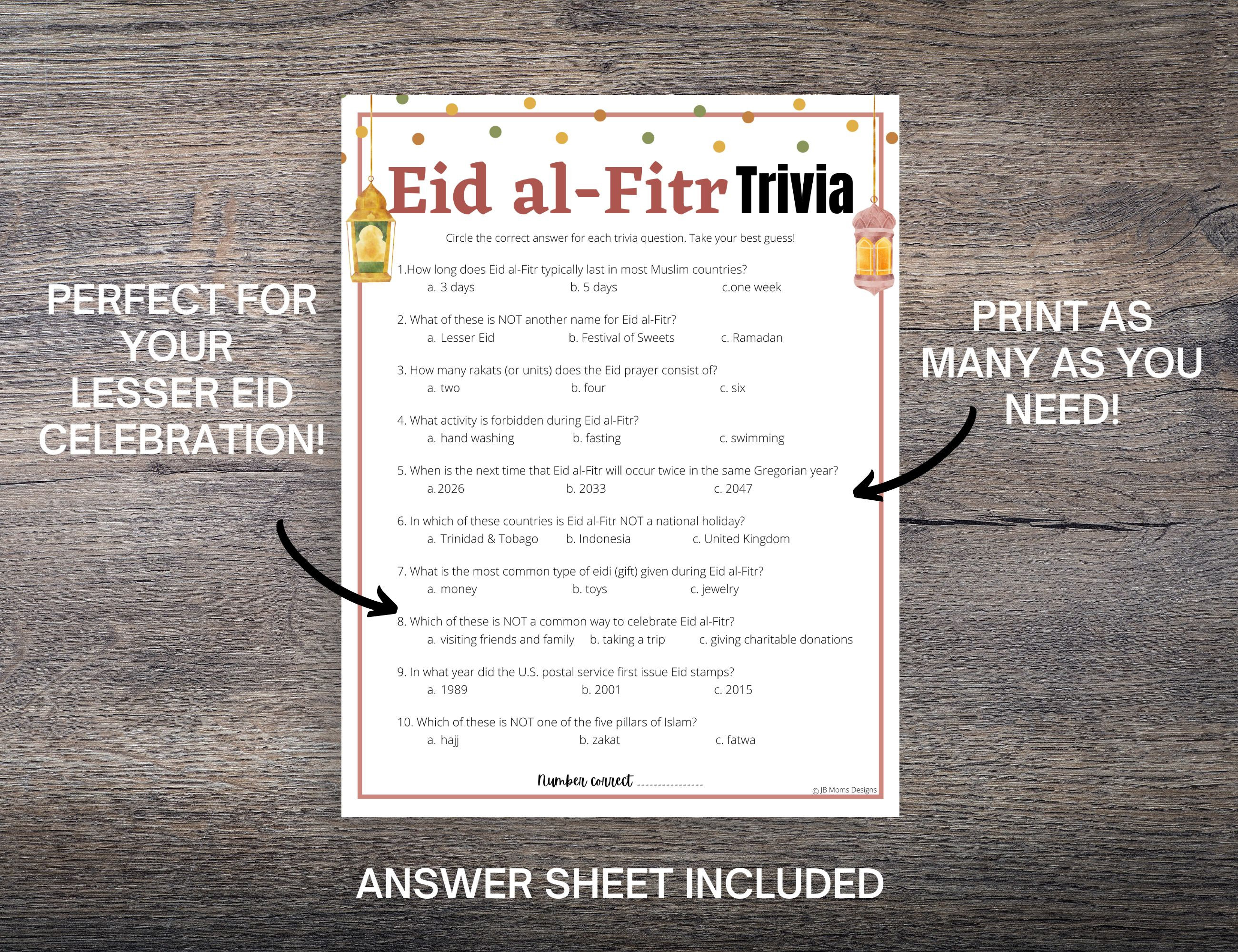 Eid Al-fitr Trivia Game: Printable Quiz (digital Download) - Etsy