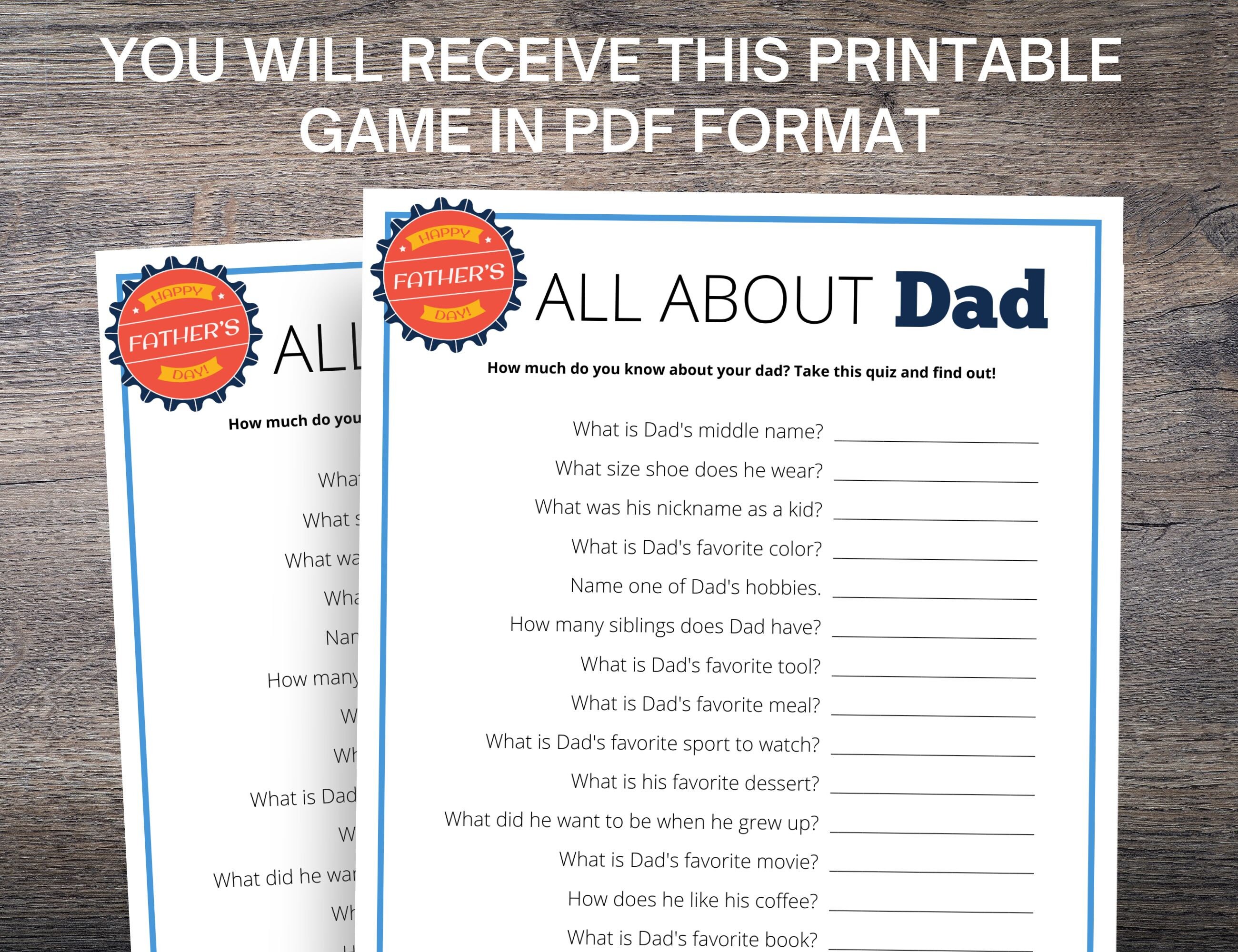 All About Dad Fathers Day Game Fun Fathers Day Idea for - Etsy