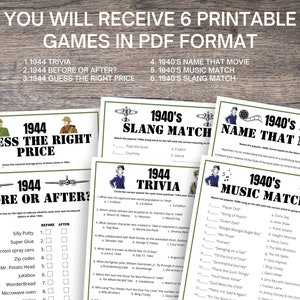 1944 TRIVIA Games BUNDLE, Fun 1944 Questions & Answers, Printable 1940s ...