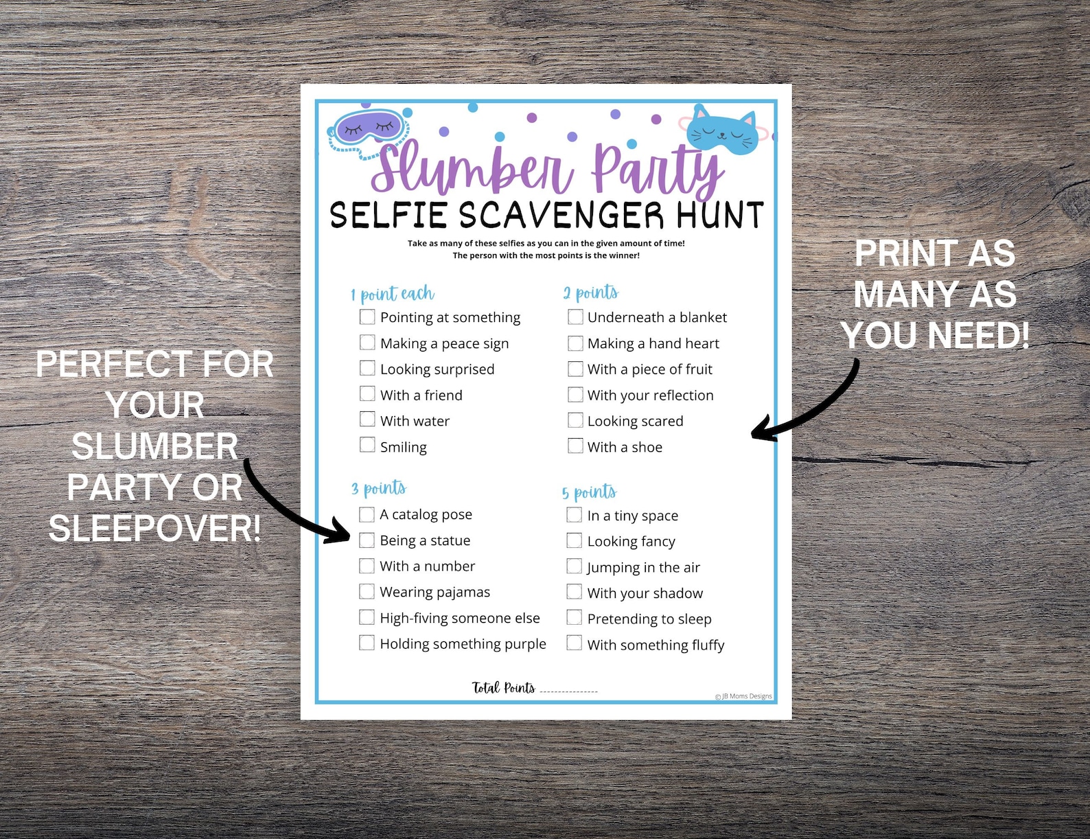 Sleepover Selfie Scavenger Hunt Game: Tween/teen Pajama Party Activity ...