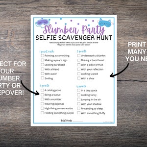 Sleepover Selfie Scavenger Hunt Game: Tween/teen Pajama Party Activity ...