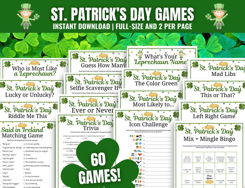 St. Patrick's Day Games MEGA Bundle: 60 Fun Party Activities and ...