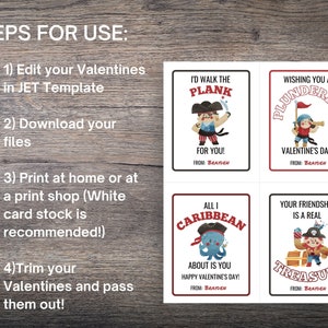 Pirate Class Valentine Cards, Printable Classroom Valentines for Boys ...