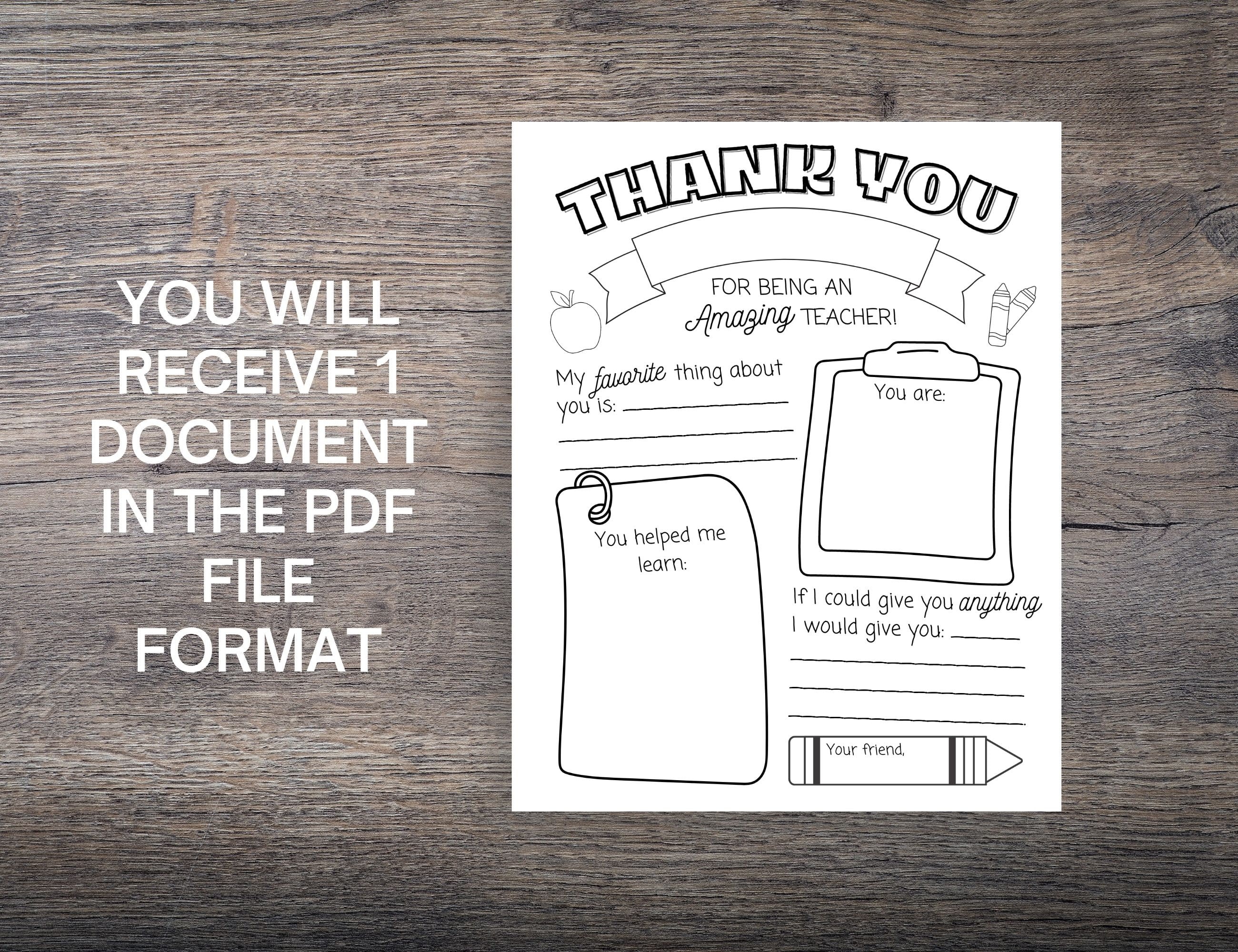 Teacher Thank You Printable: End of Year Gift (PDF Download) - Etsy