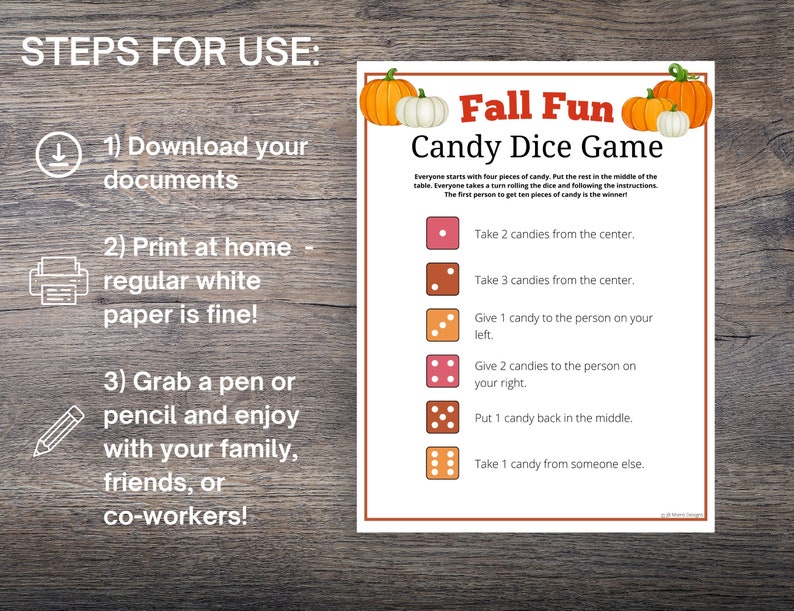 Fall Candy Dice Game: Fun Autumn Party Activity (digital Download) - Etsy