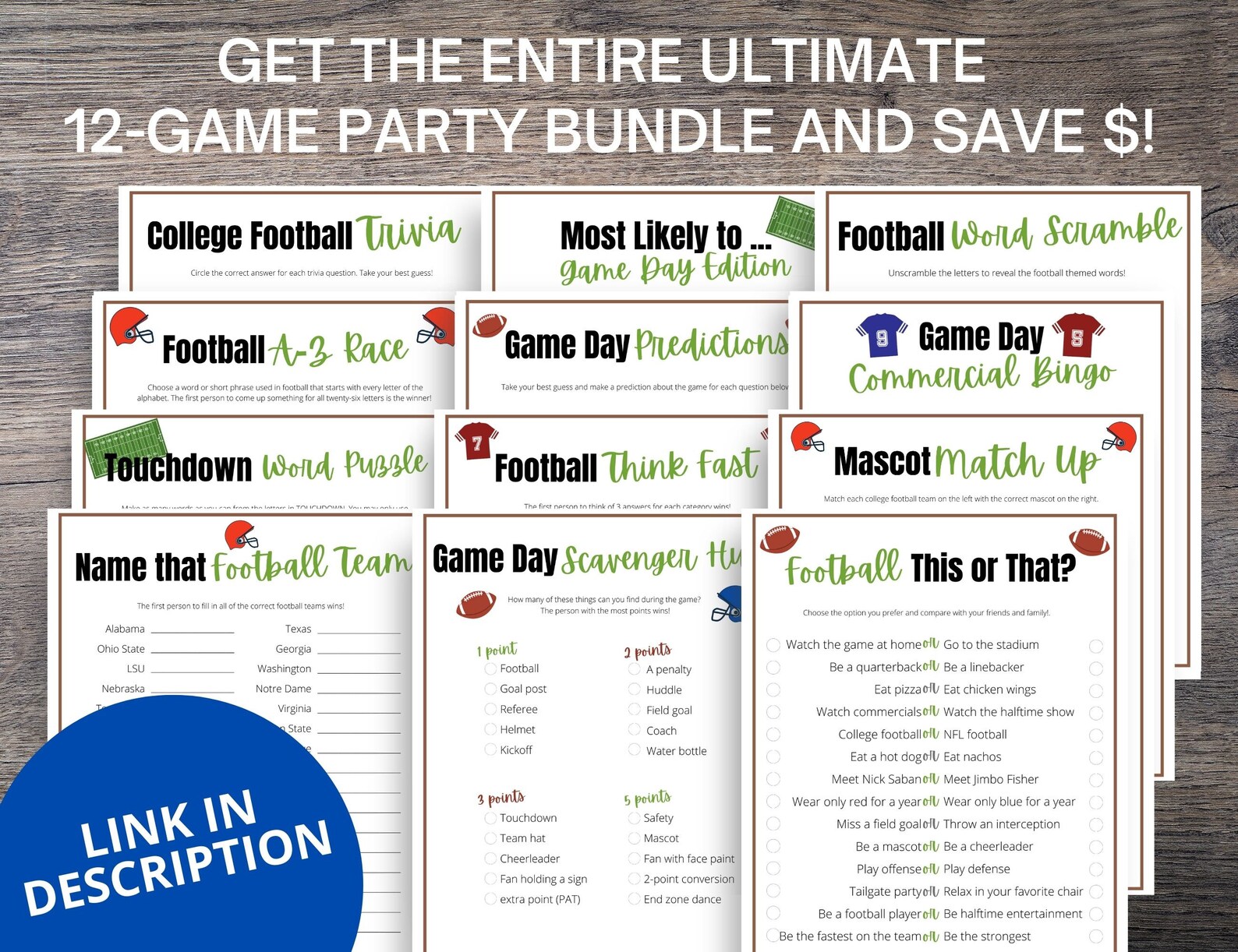 College Football Trivia Games Bundle College Football Party - Etsy