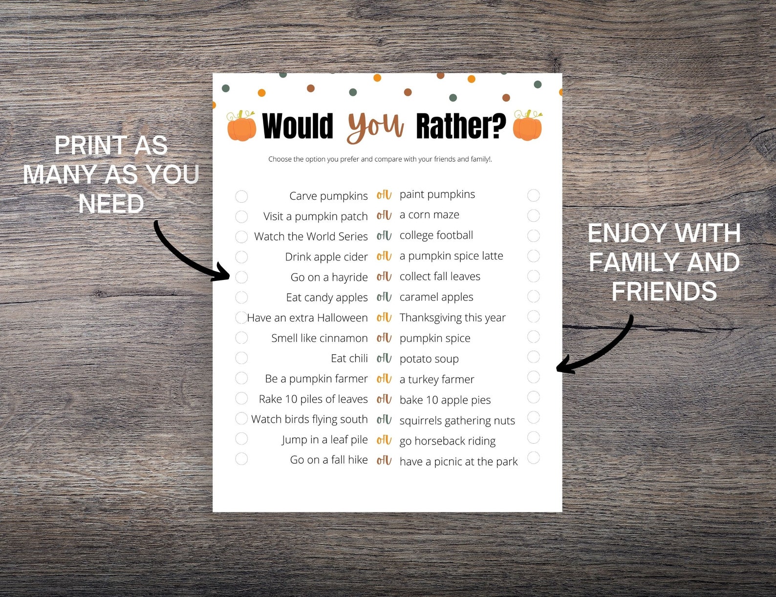 Fall Would You Rather Game for Kids and Adults Autumn - Etsy