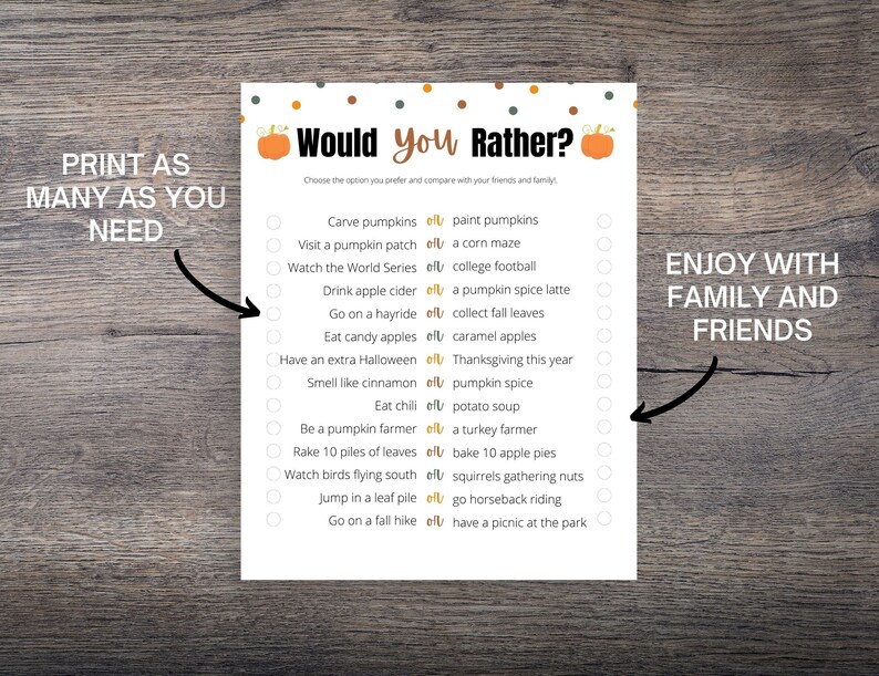 Fall Would You Rather Game for Kids and Adults Autumn - Etsy