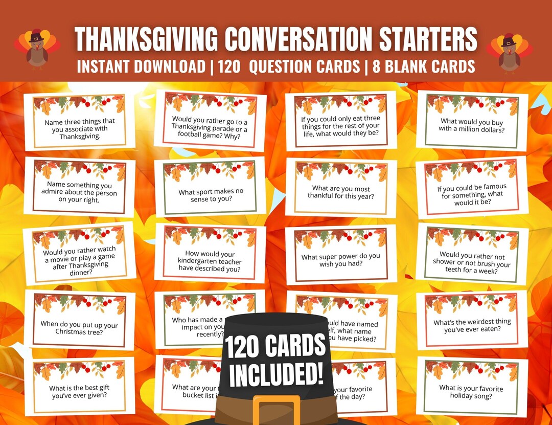 Thanksgiving Conversation Starter Cards: Dinner Icebreaker Game ...