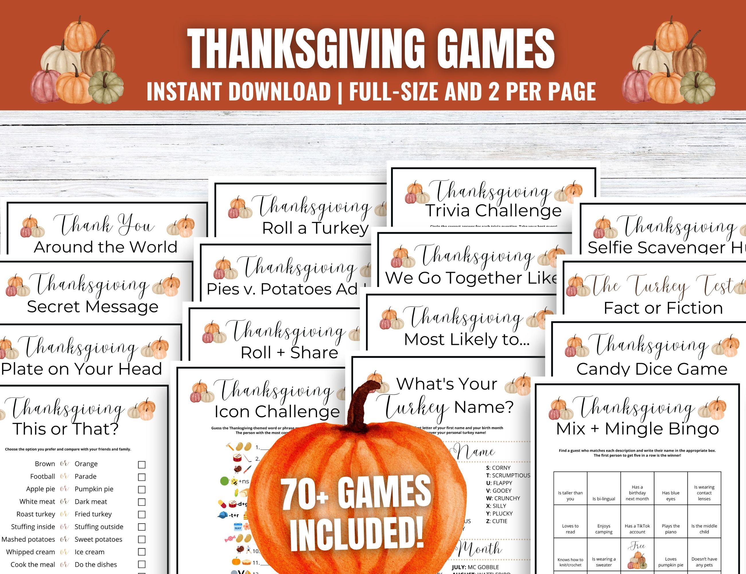 Thanksgiving Games Bundle: 72 Fun Activities and Icebreakers (instant ...
