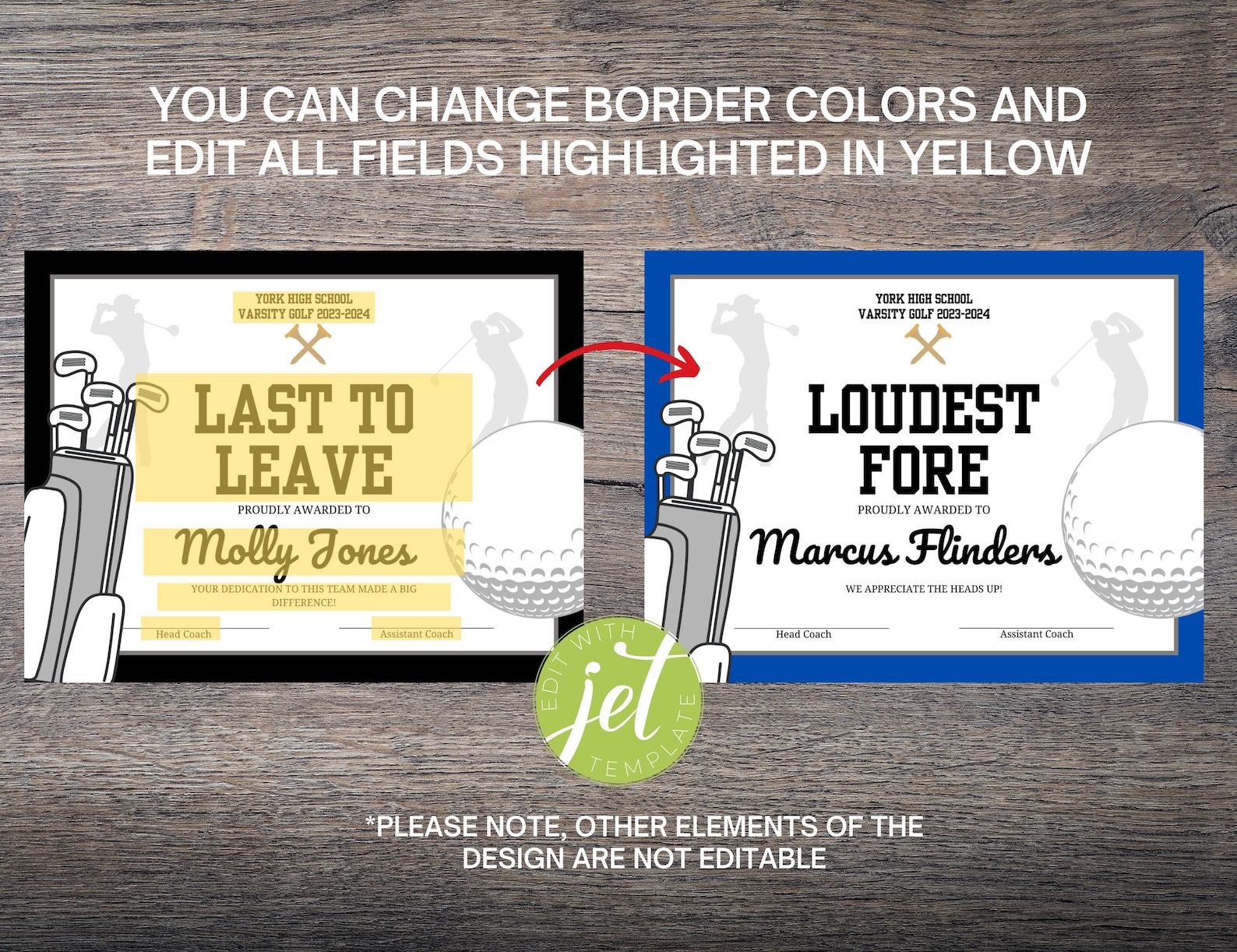 Editable Golf Award Certificates: End of Season Team Awards (digital ...