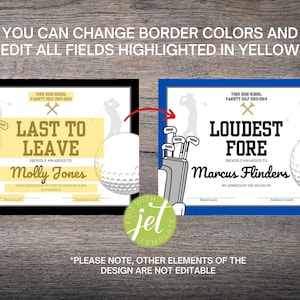 Editable Golf Award Certificates: End of Season Team Awards (digital ...