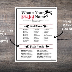Kentucky Derby Game: What's Your Derby Name? Printable (PDF) - Etsy