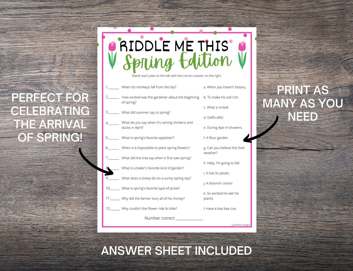 Spring Riddle Me This Game Funny Spring Jokes Game for Kids - Etsy