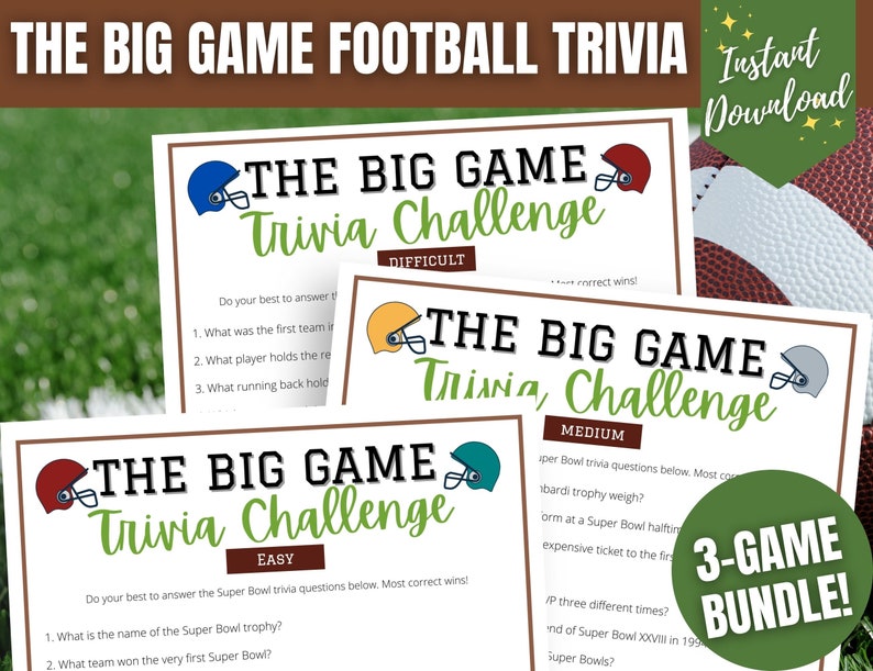 The Big Game Football Trivia Games BUNDLE 2023 Super Bowl - Etsy