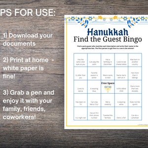 Hanukkah Find the Guest Bingo Game for Adults and Teens, Hanukkah Human ...