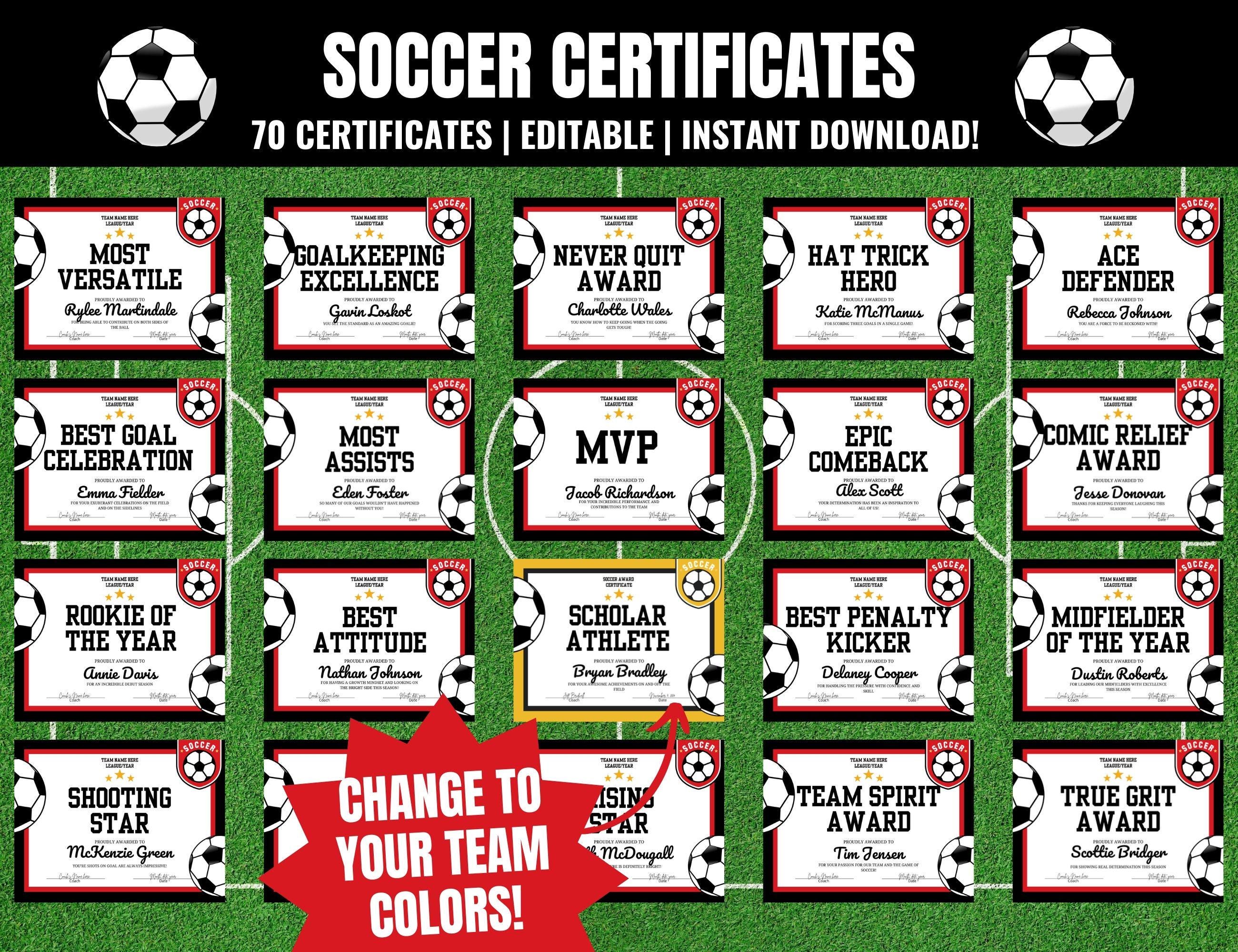 Editable Soccer Award Certificates: End of Season Team Party (digital ...