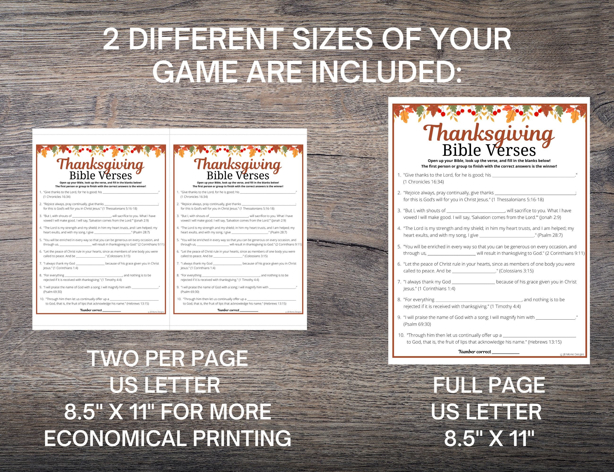 Thanksgiving Bible Verses Trivia Game: Christian Printable (digital ...