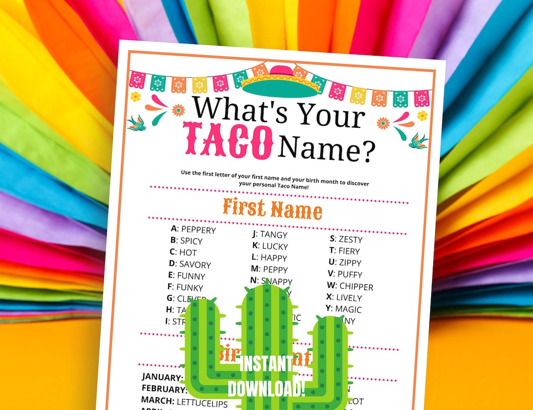 What's Your Taco Name? Fun Cinco De Mayo Game, Funny Cinco De Mayo ...
