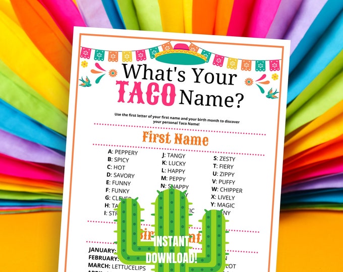 Whats Your Taco Name? | Cinco De Mayo Games | Party Printables for Kids ...