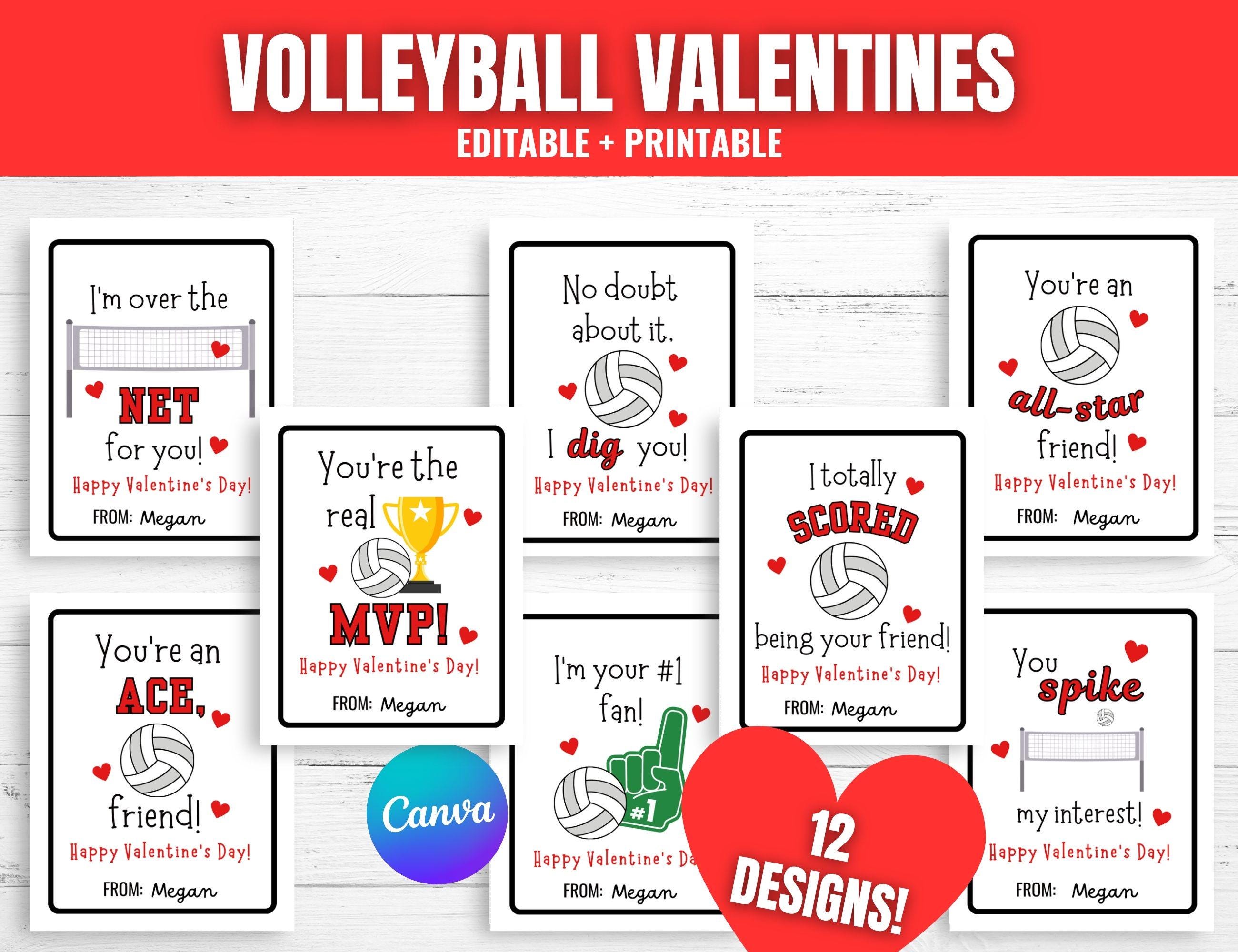 Volleyball Valentines: Printable Valentine Cards (editable Digital ...
