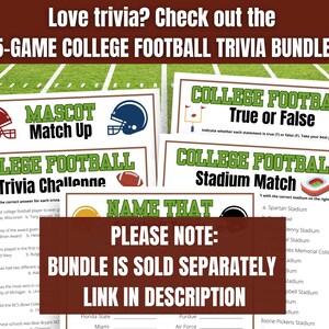 College Football Mascot Match up Game: Printable Trivia Quiz (PDF) - Etsy