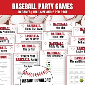 Baseball Party Games Bundle, 30 Printable Baseball Games, Baseball End