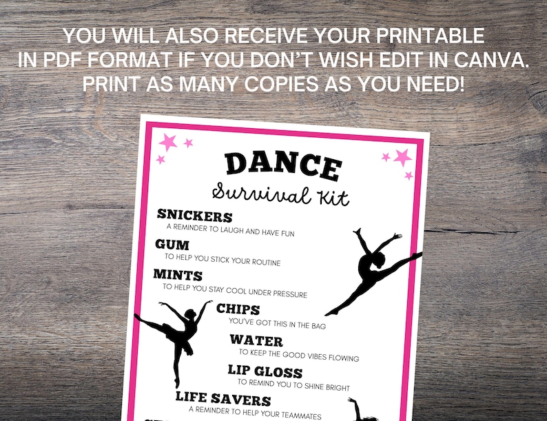 Editable Dance Competition Survival Kit: Gift Bag Tag Printables ...