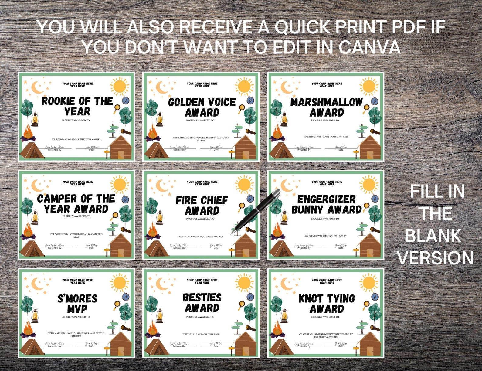 Editable Summer Camp Awards: Printable Certificates (instant Download ...