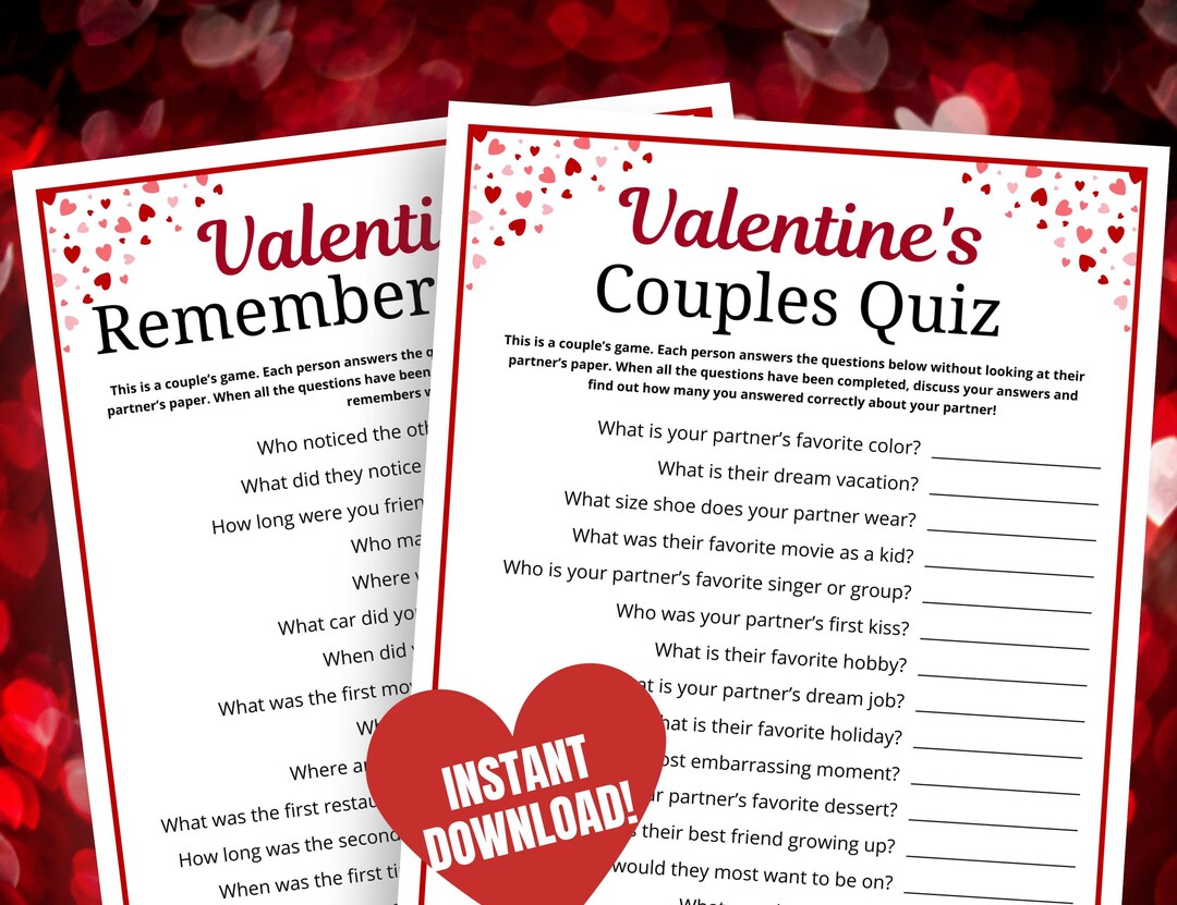 Valentine's Couples Games: Quiz & Activities (PDF Download) - Etsy