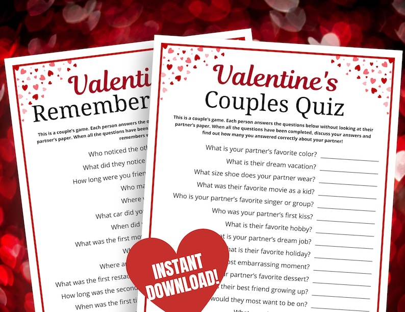 Valentine's Couples Games: Quiz & Activities (PDF Download) - Etsy