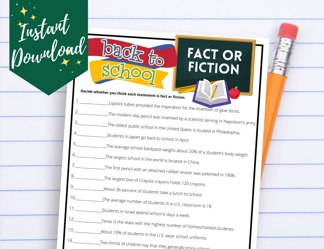 Back to School Fact or Fiction Trivia Game, First Day of School Game ...
