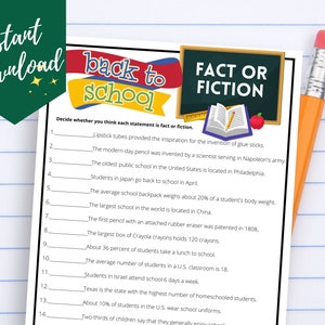 Back to School Fact or Fiction Trivia Game, First Day of School Game ...