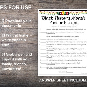 Black History Month Fact or Fiction Trivia Game (printable) - Etsy