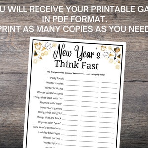 New Year's Think Fast Game: Printable NYE Party Activity (PDF) - Etsy