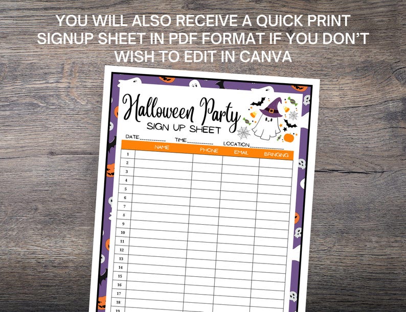 Editable Halloween Party Sign up Sheet (digital Download, Template) - Etsy