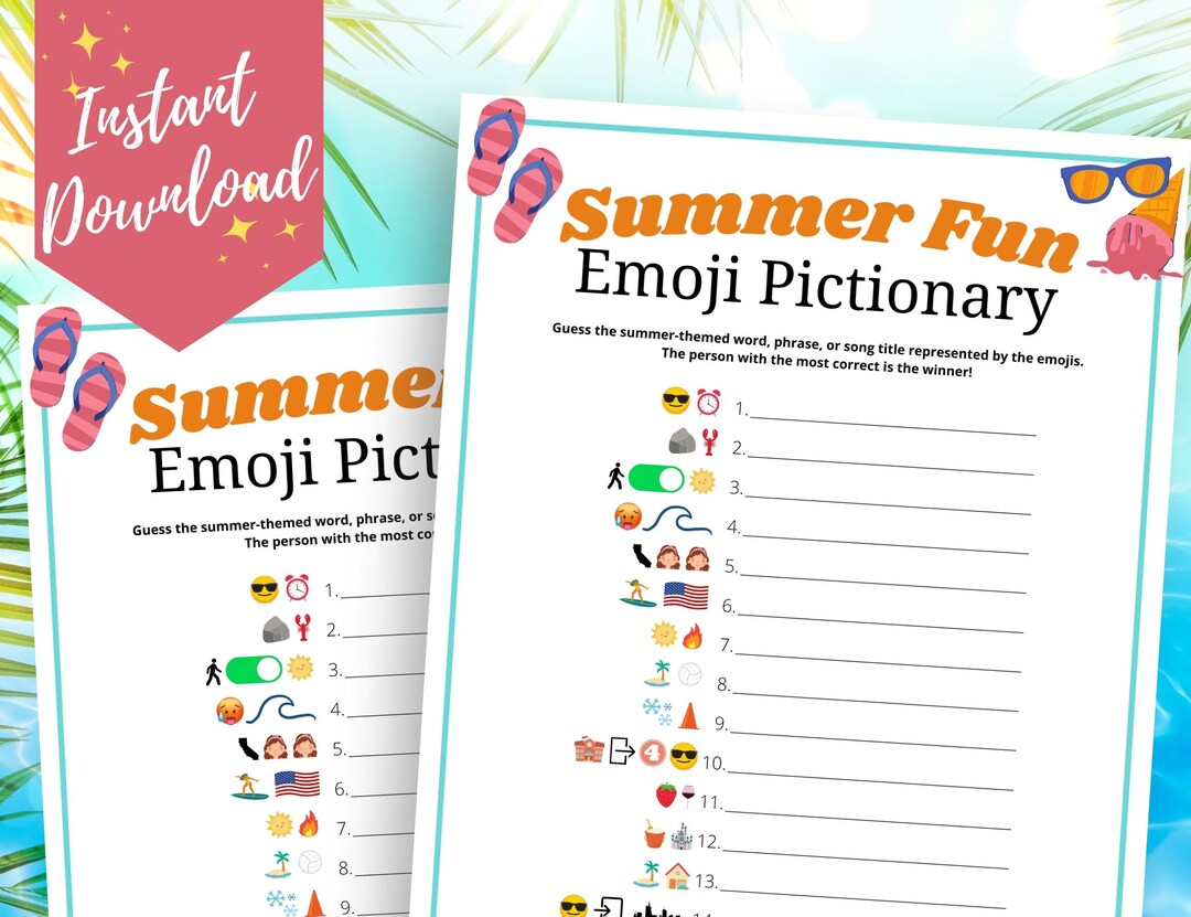 Summer Emoji Pictionary Fun Summer Game for Teens Adults & - Etsy