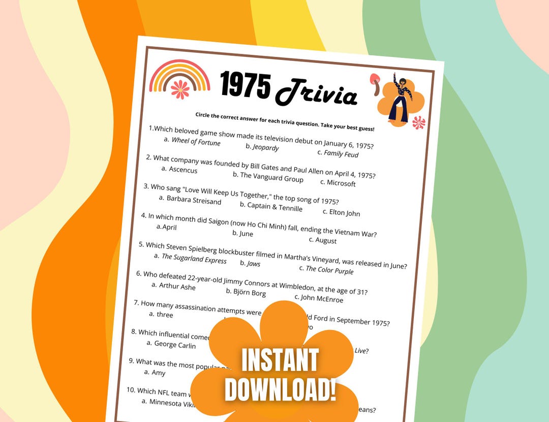 1975 Trivia Game: 50th Birthday, Anniversary, Reunion Activity (digital ...