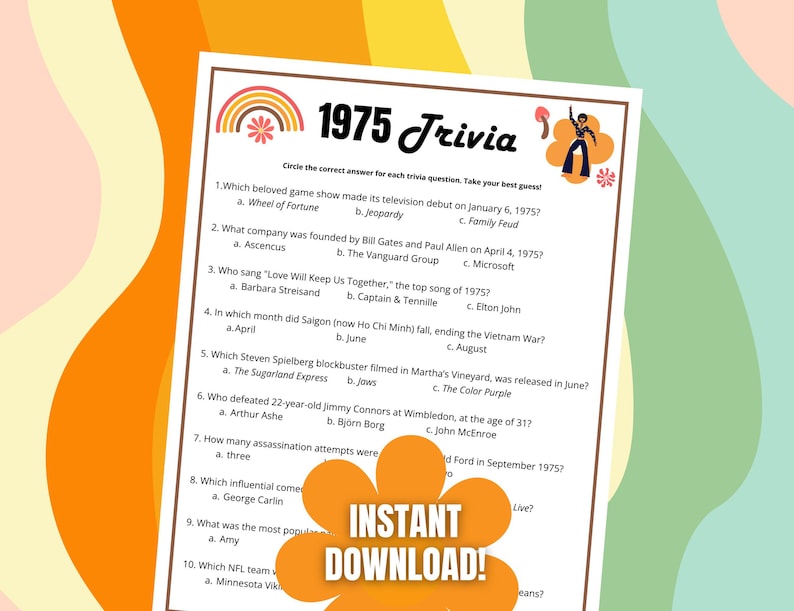1975 Trivia Game: 50th Birthday, Anniversary, Reunion Activity (digital ...