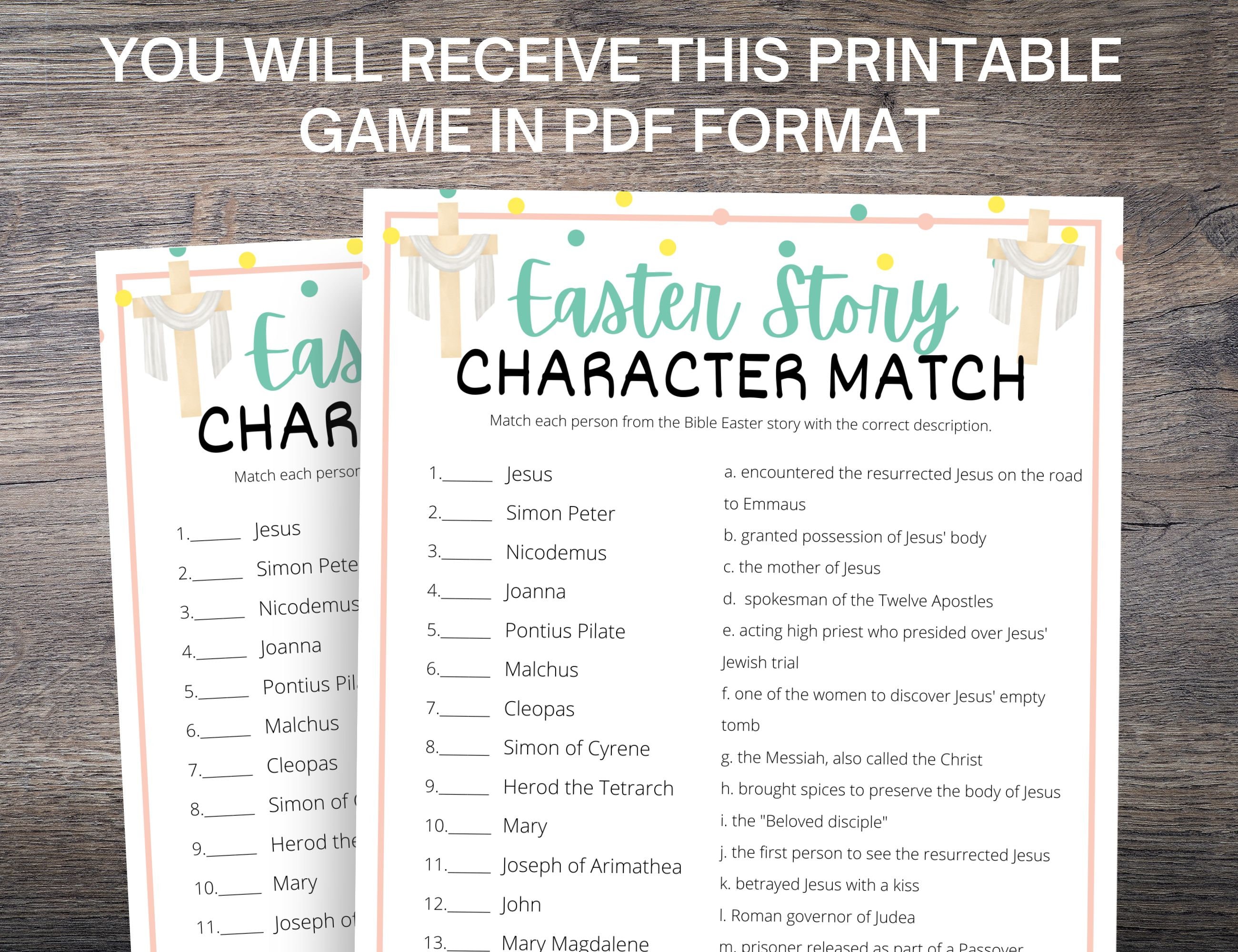 Bible Easter Story Character Match Game Christian (Instant Download) - Etsy