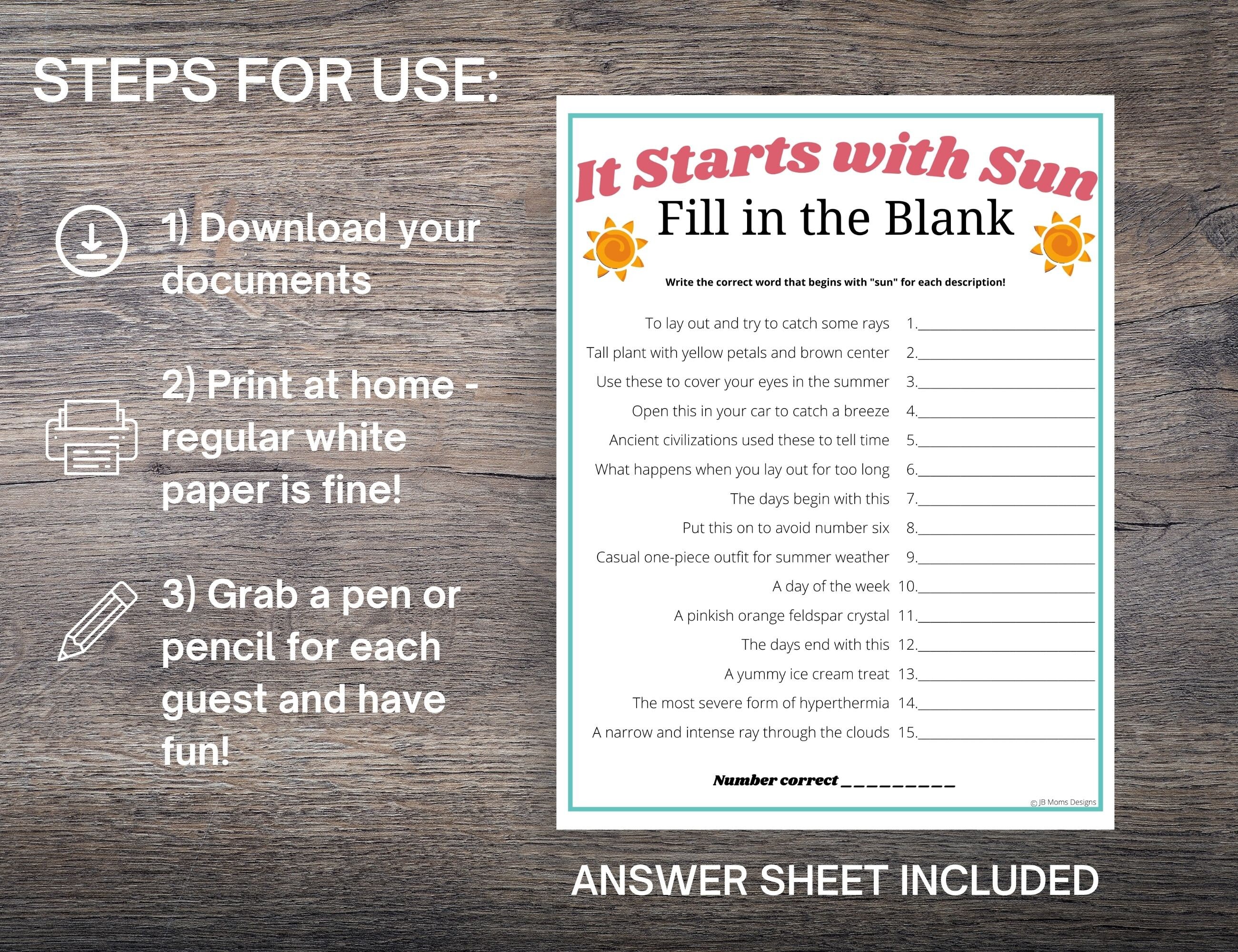 It Starts With Sun Summer Quiz Fun Summer Trivia Game for - Etsy