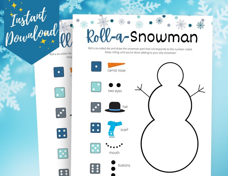 Winter Roll a Snowman Game for Kids Winter School Holiday - Etsy